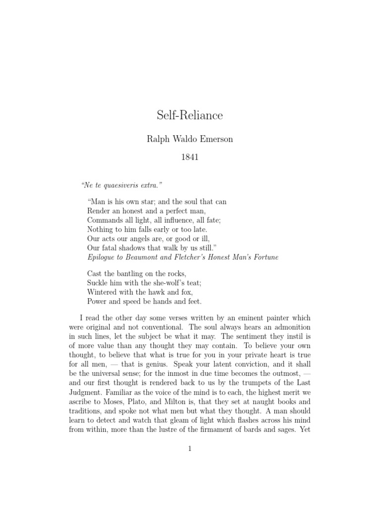 Embracing Self-Reliance: Emerson's Wisdom | PDF