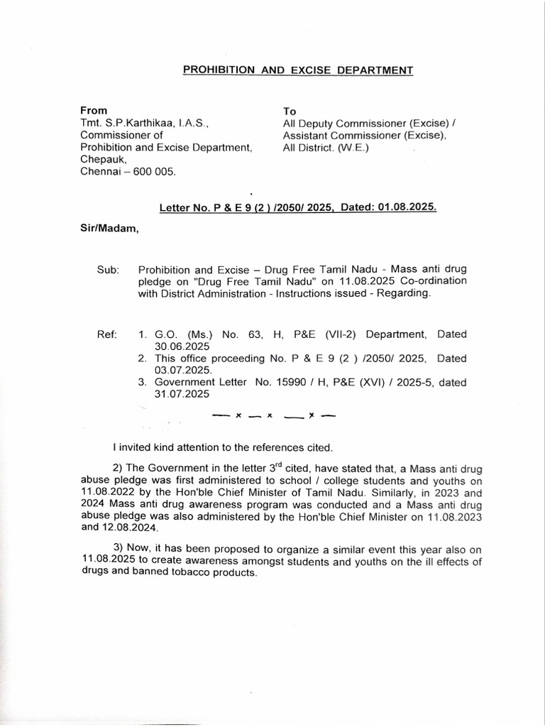 Mass Anti Drug Pledge On Drug Free TN - Instruction Issued | PDF