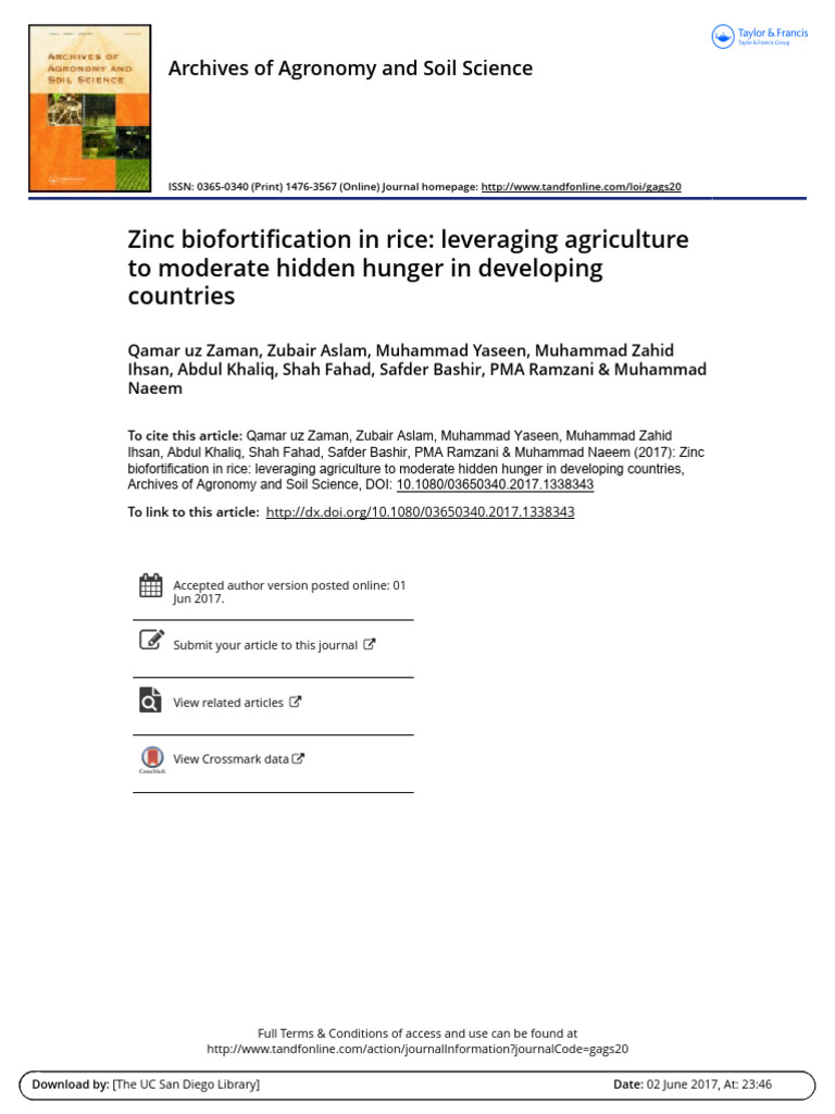 Zinc Biofortification in Rice Leveraging | PDF | Zinc | Photosynthesis