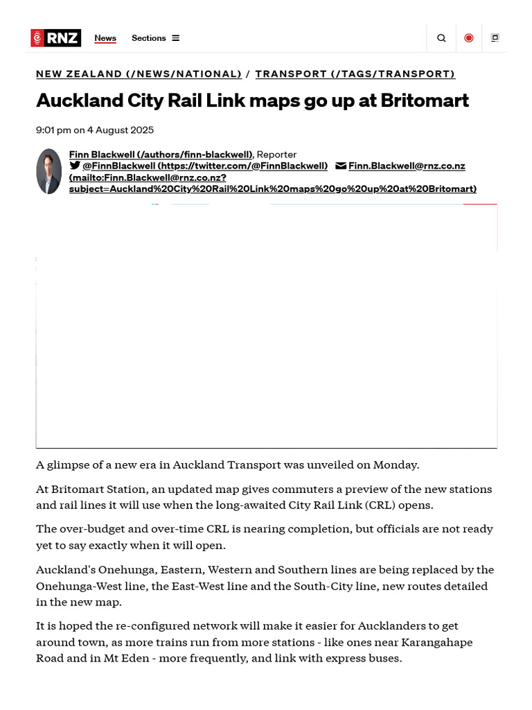 Auckland City Rail Link Map Unveiled | PDF