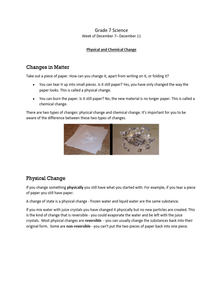 Science 7 Dec7 Dec11 Physical and Chemical Change | PDF | Combustion ...