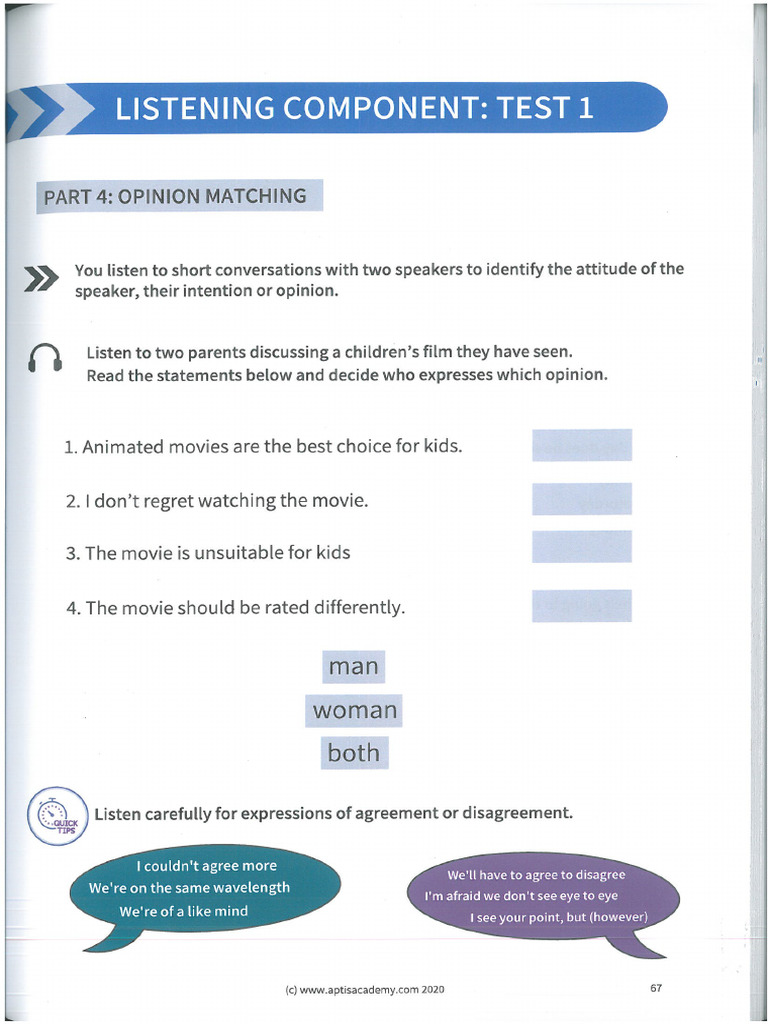 Listening Opinion Matching Test 1 BB | PDF