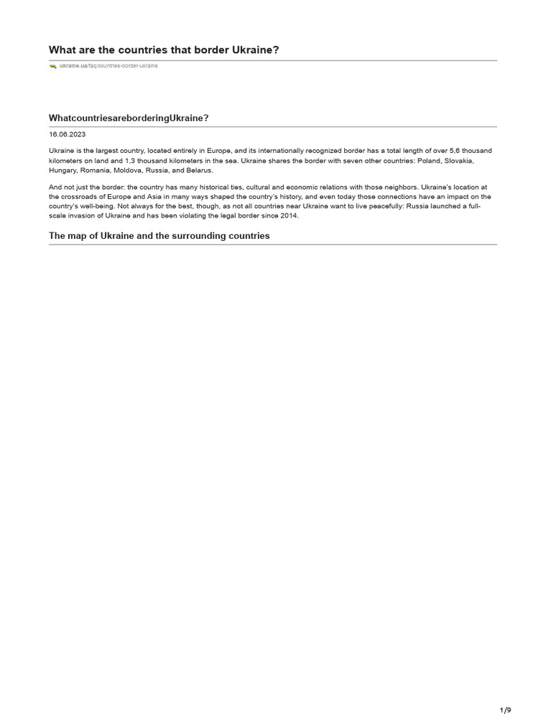 Ukraine - Ua-What Are The Countries That Border Ukraine | PDF | Ukraine ...