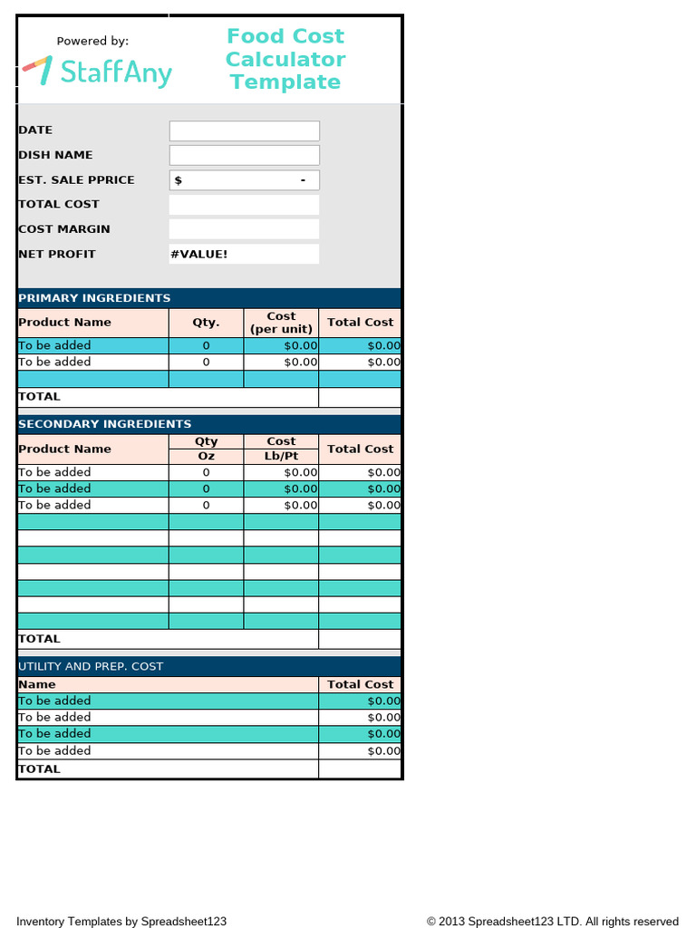 Food Cost Calculator Template by StaffAny | PDF | Foods | Cuisine