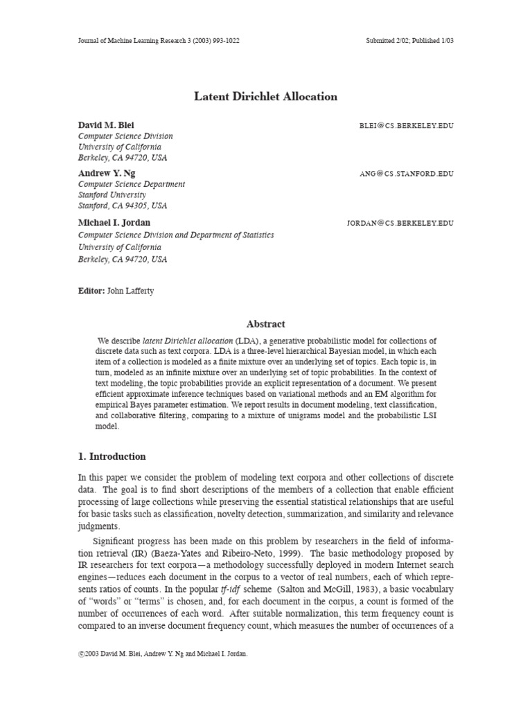 a Latent Dirichlet Allocation | PDF | Statistical Inference | Probability Theory