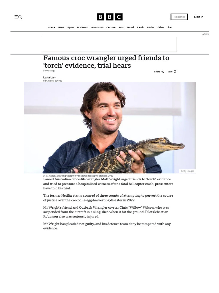 Matt Wright - Famous Croc Wrangler Urged Friends To 'Torch' Evidence ...