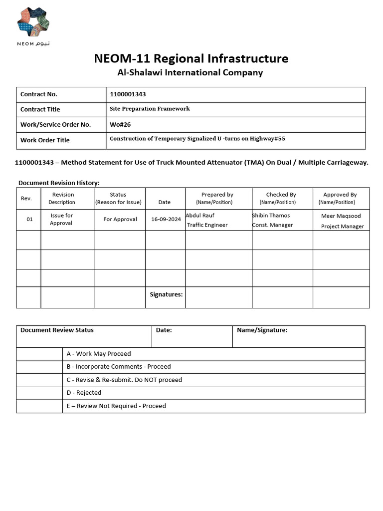 TMA Method Statement for Highway Works | PDF | Traffic | Risk