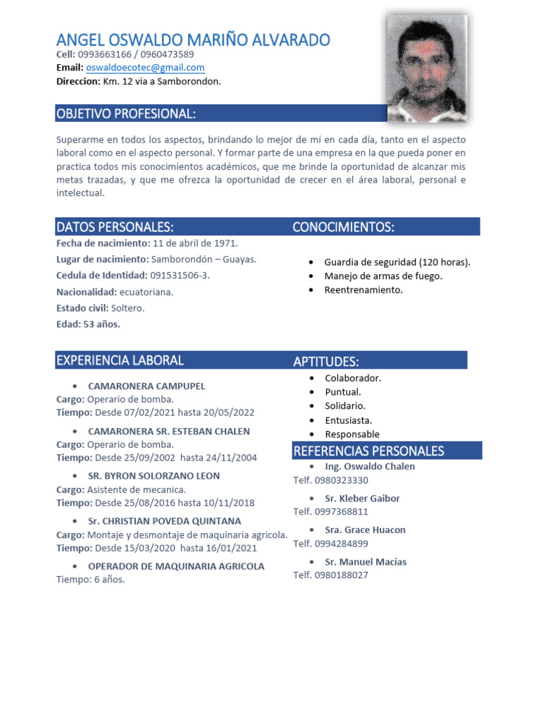 Currículum de Ángel Oswaldo Mariño | PDF