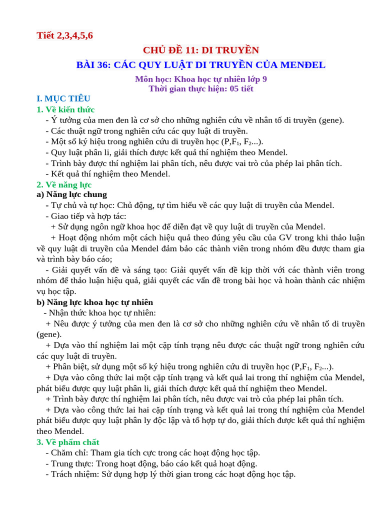 Bài 36. Cac Quy Luật Di Truyền Của Menđen | PDF