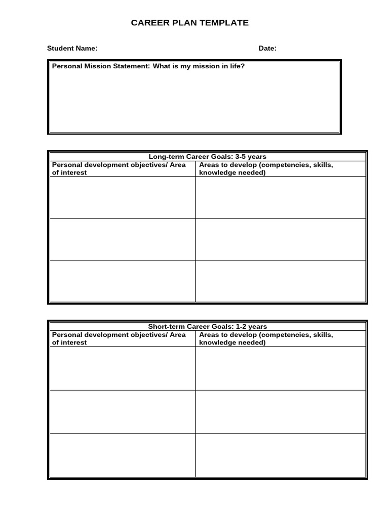 Student Career Plan Template | PDF