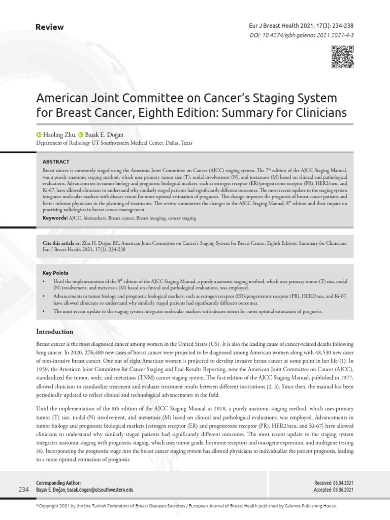 AJCC 8th Edition Breast Cancer Staging | PDF | Breast Cancer | Neoplasms