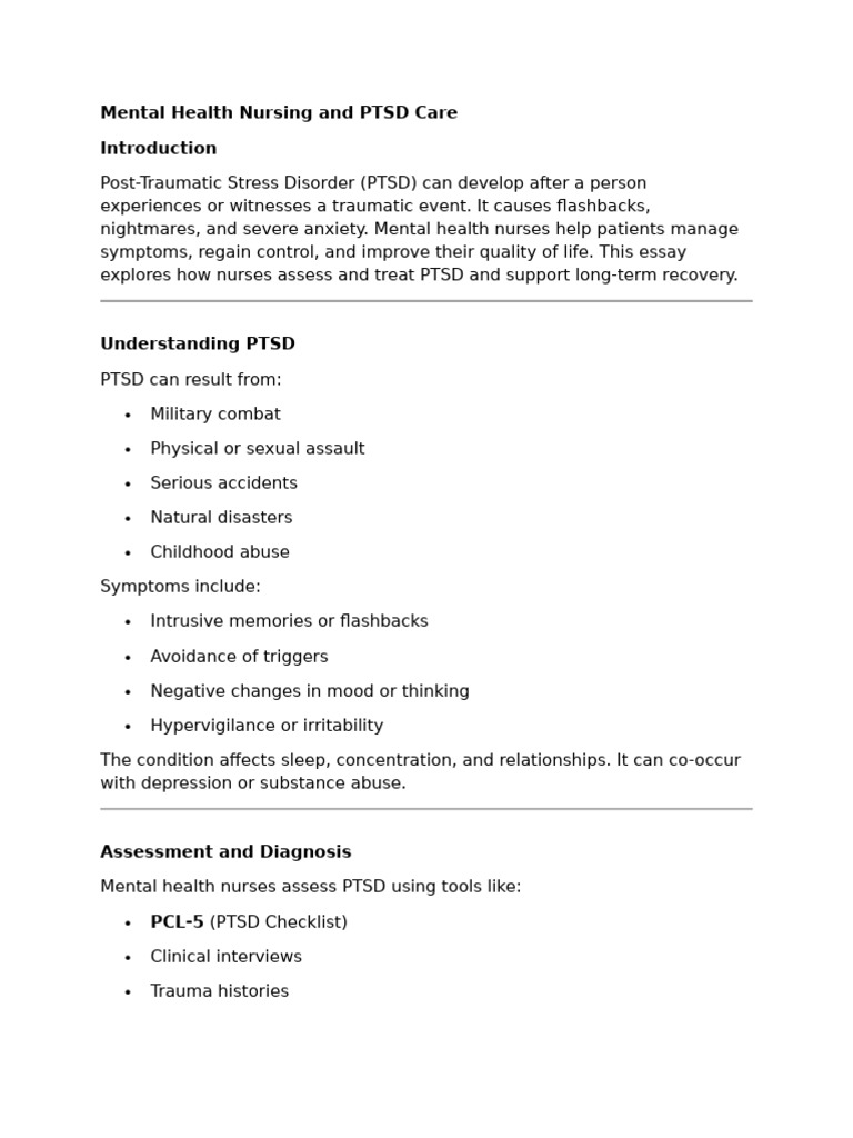 Mental Health Nursing and PTSD Care | PDF | Psychological Trauma ...