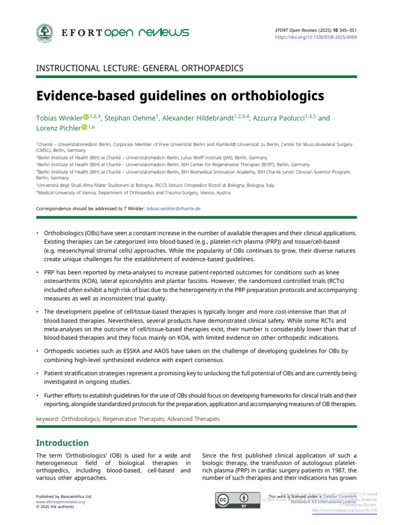 Evidence-Based Guidelines for Orthobiologics | PDF | Randomized ...