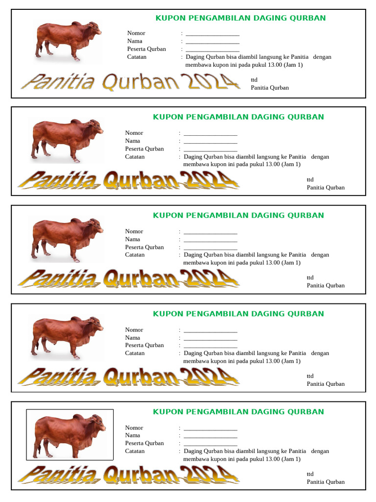 Kupon Pengambilan Daging Qurban | PDF