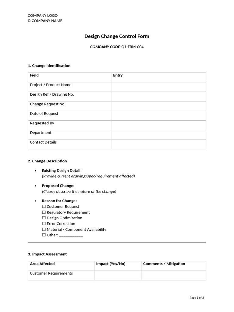 Design Change Control Form | PDF