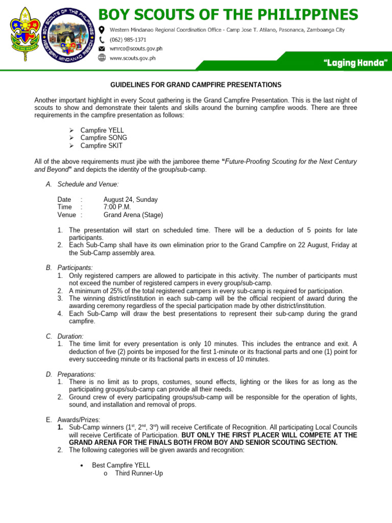 Grand Campfire Presentation Guidelines | PDF