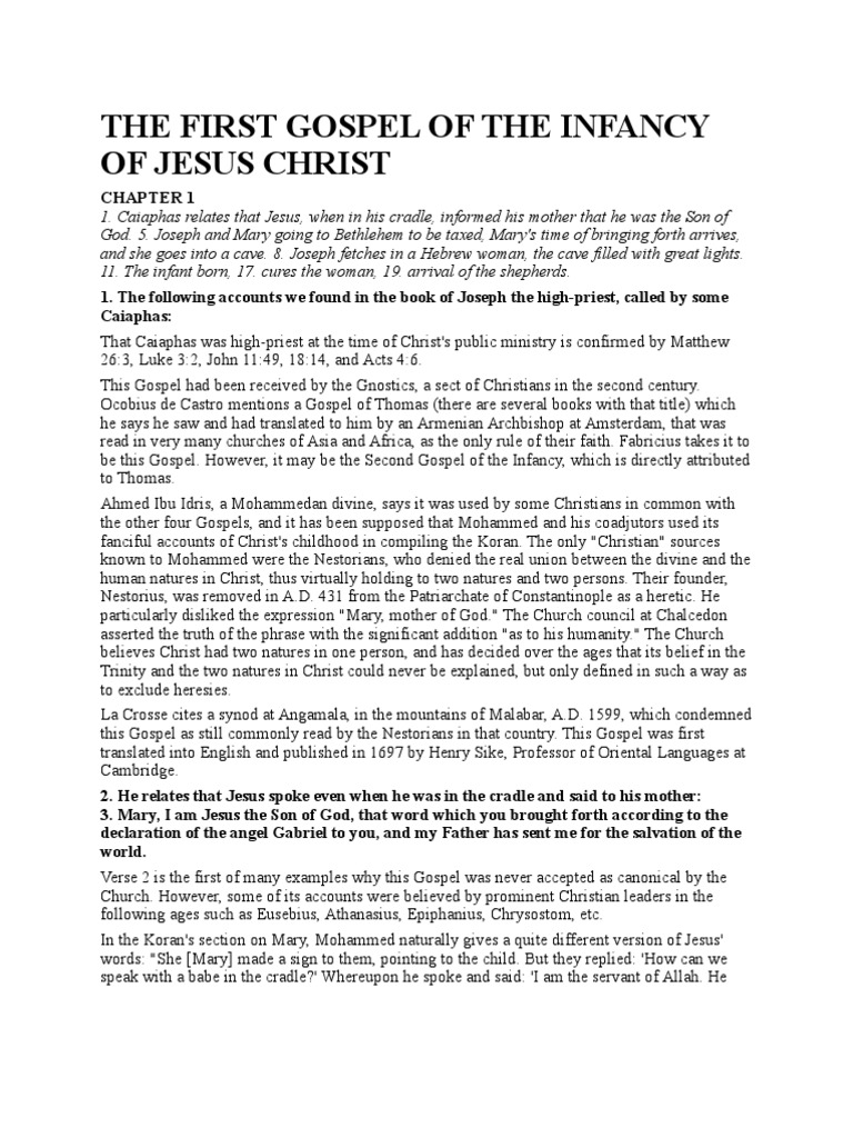 The First Gospel of The Infancy of Jesus Christ | PDF | Religious ...