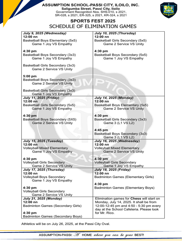 Sports Fest 2025 Elimination Schedule | PDF