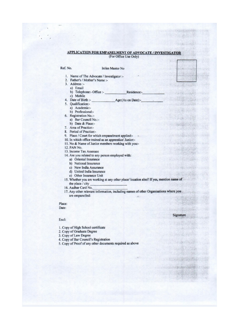 Application Format For Empanelment of Advocates and Investigator | PDF