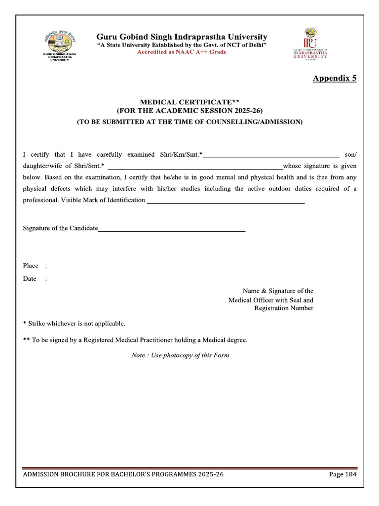 Medical Certificate Ipu | PDF