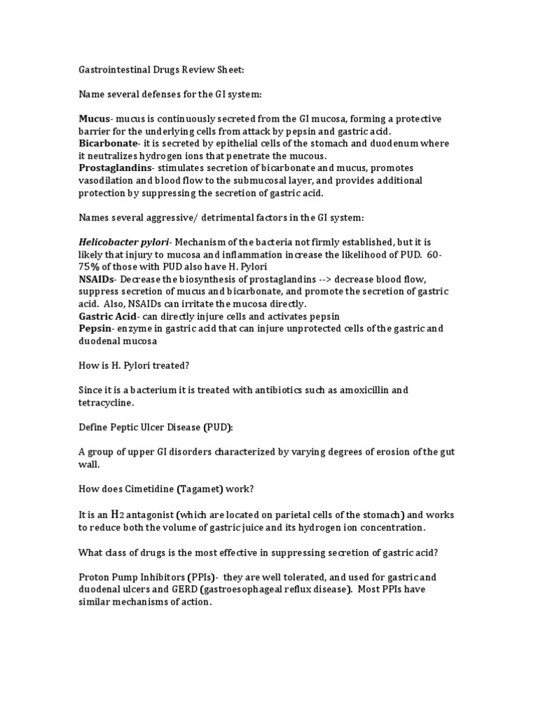 GI System Defenses and Drug Treatments | PDF
