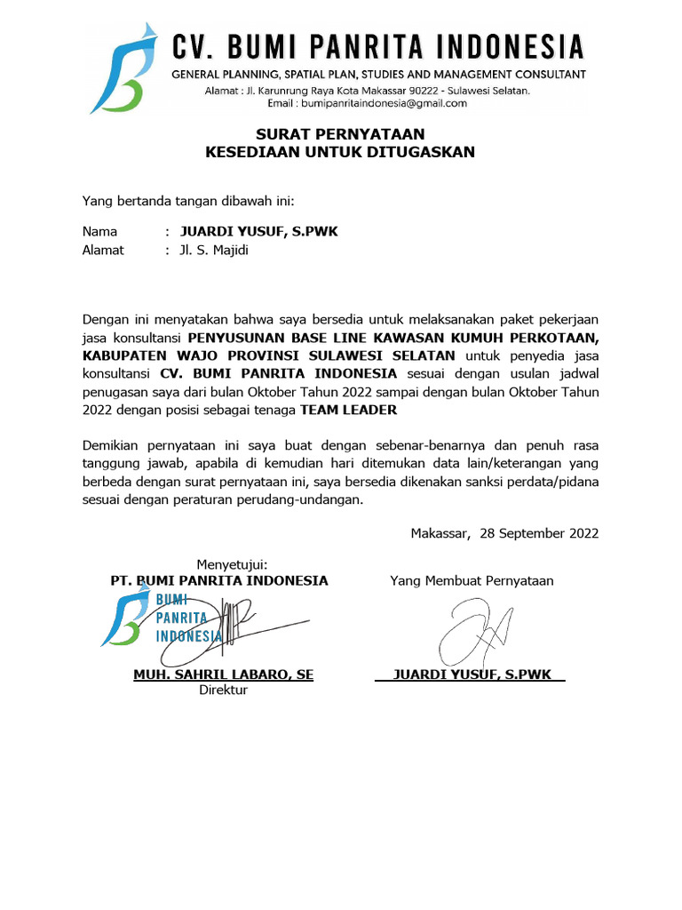 1 Ok Surat Pernyataan Juardi Bpi | PDF