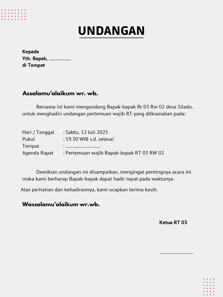 Undangan Pertemuan Wajib RT 03 RW 02 | PDF