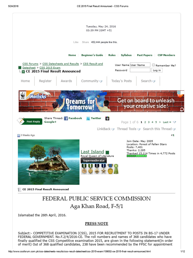 CSS 2015 Final Results Announced | PDF | Khyber Pakhtunkhwa