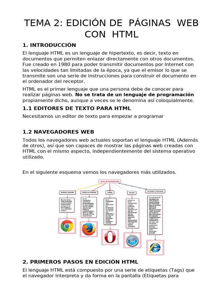TEMA 2 Edición de Páginas Web Con HTML | PDF | HTML | Red mundial