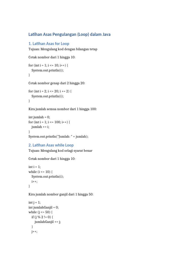 Latihan Asas Loop Java | PDF