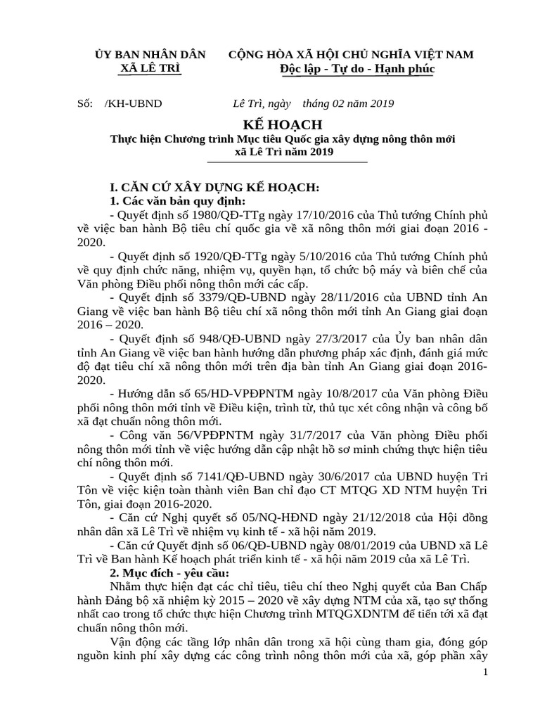 Kh Thực Hiện Ct Mtqgxd Ntm 2020 | PDF