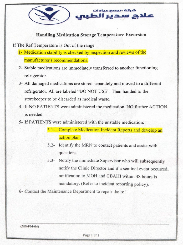 Handling Medication Storage Temperature Excursion | PDF