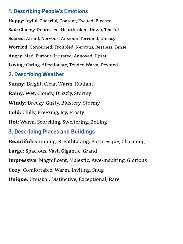 Descriptive Words List | PDF
