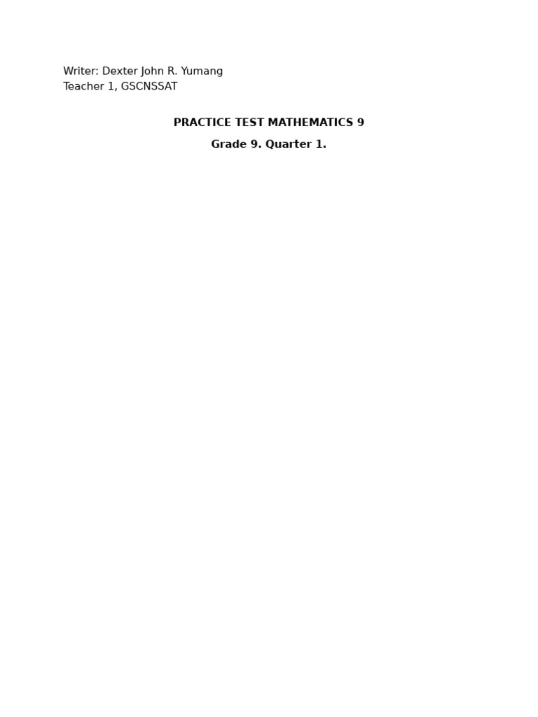 Pisa Like Practice Test Grade 9 q1 Edit 1 | PDF