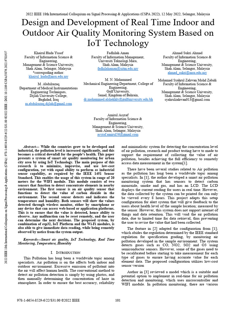 IoT-Based Real-Time Air Quality Monitoring | PDF | Sensor | Internet Of ...