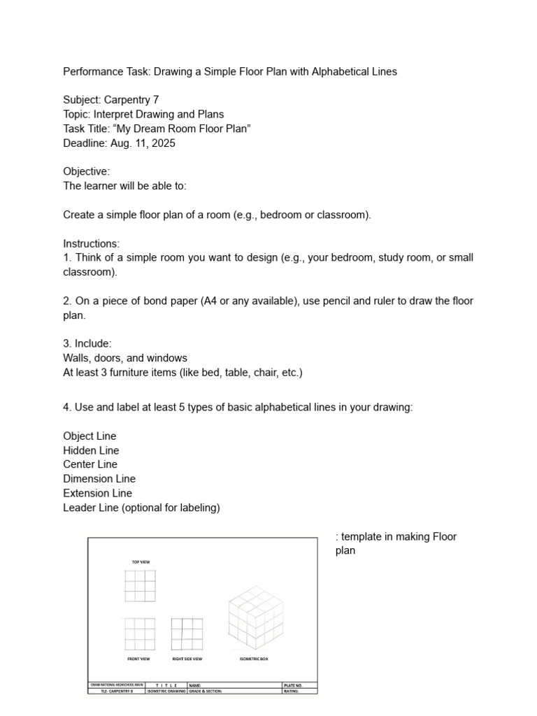 Performance Task - Drawing A Simple Floor Plan With Alphabetical Lines ...