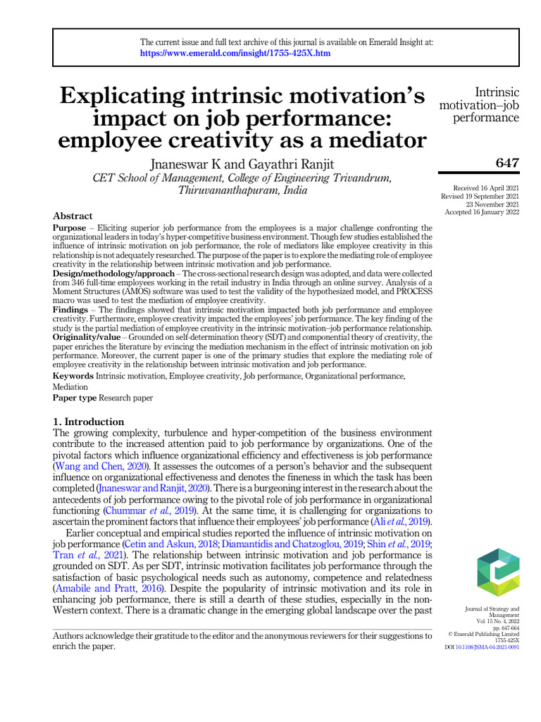 14-Jnaneswar, K., & Ranjit, G. (2022) . | PDF | Creativity | Motivation