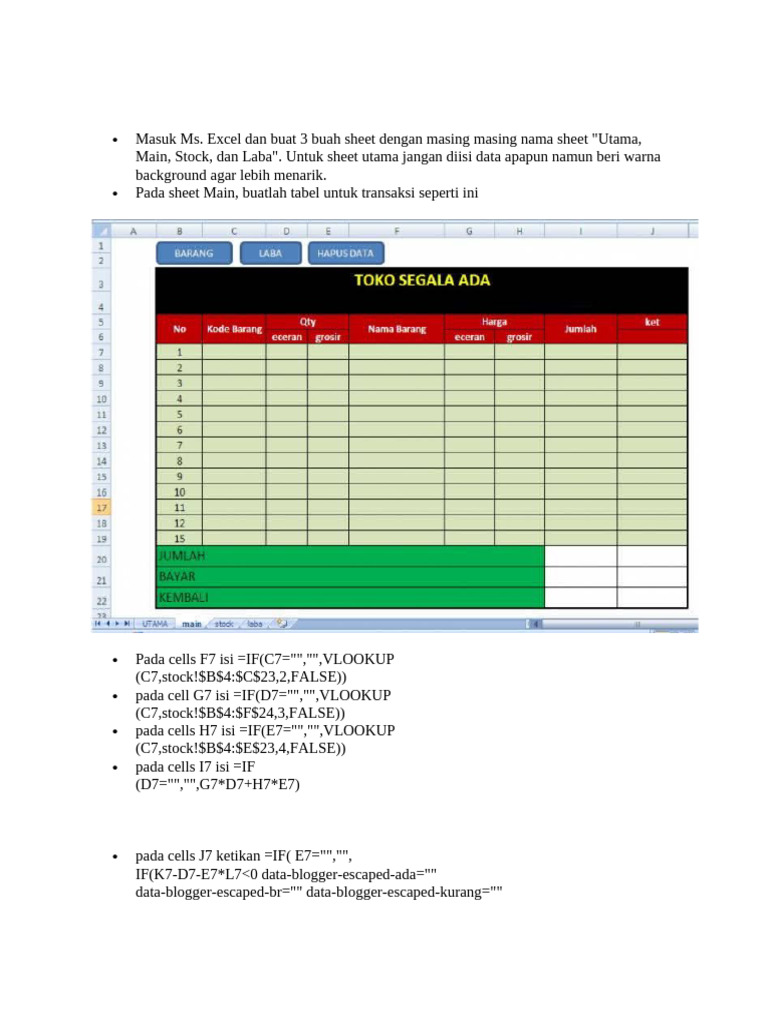 Membuat Aplikasi Kasir Sederhana Dengan Excel PDF | PDF