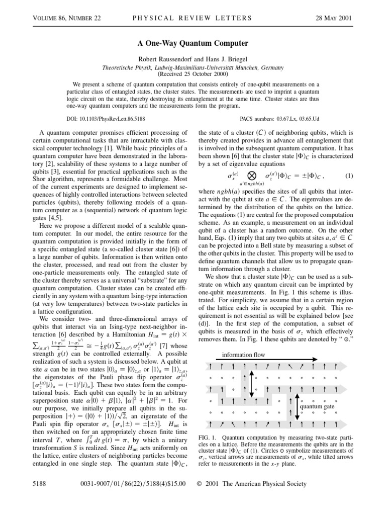 A One-Way Quantum Computer | PDF | Quantum Computing | Quantum Entanglement