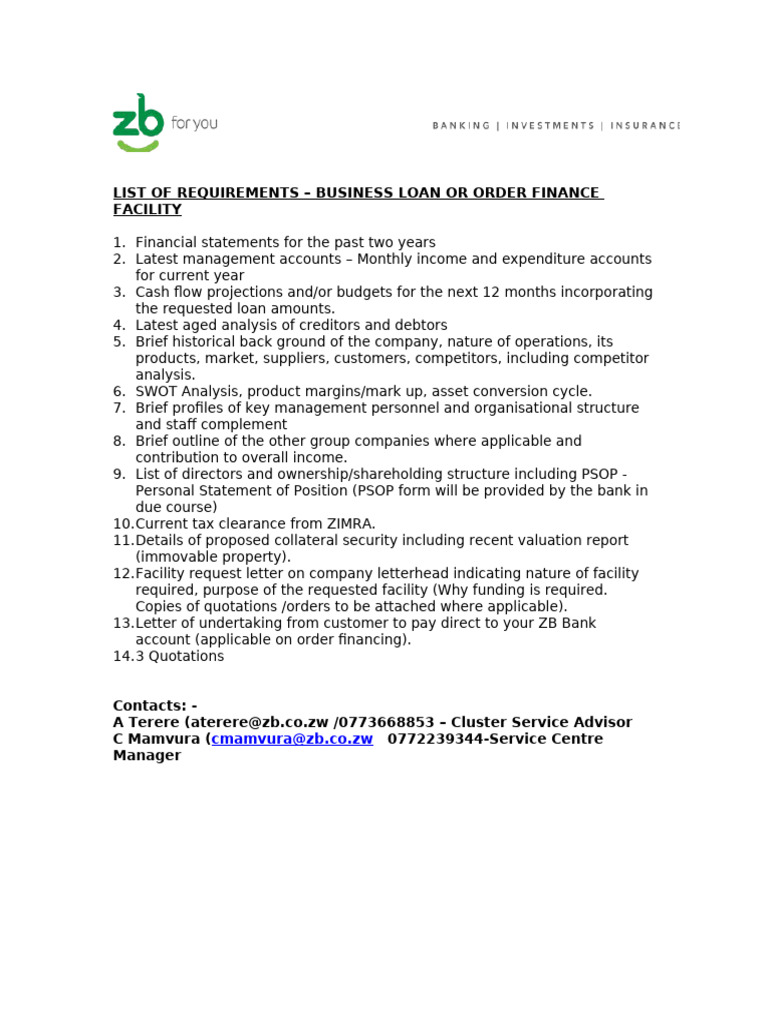 SME REQUIREMENTS - Business Loan Facility | PDF