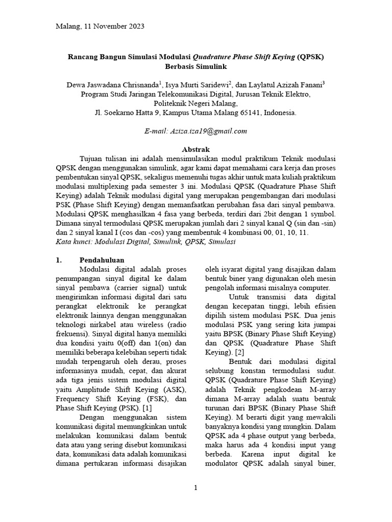 Simulasi Modulasi QPSK dengan Simulink | PDF