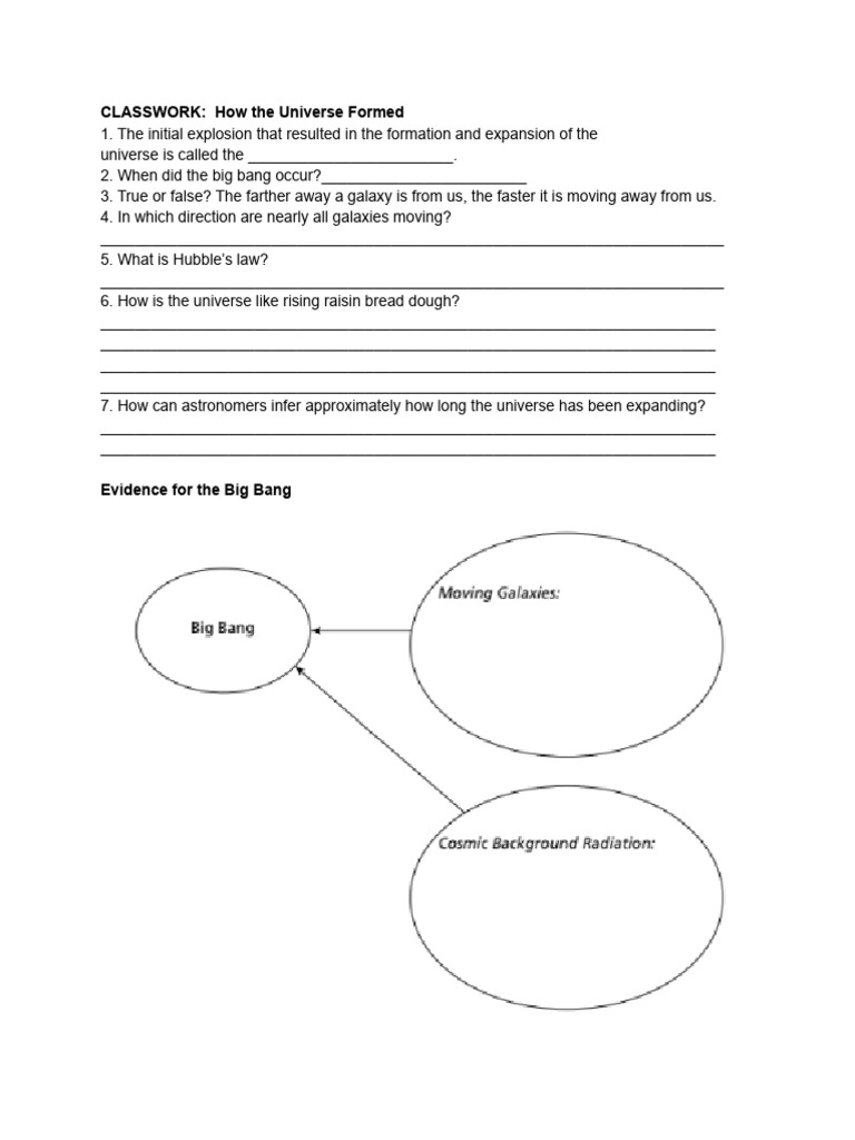 Big Bang Worksheet (2) | PDF | Big Bang | Universe