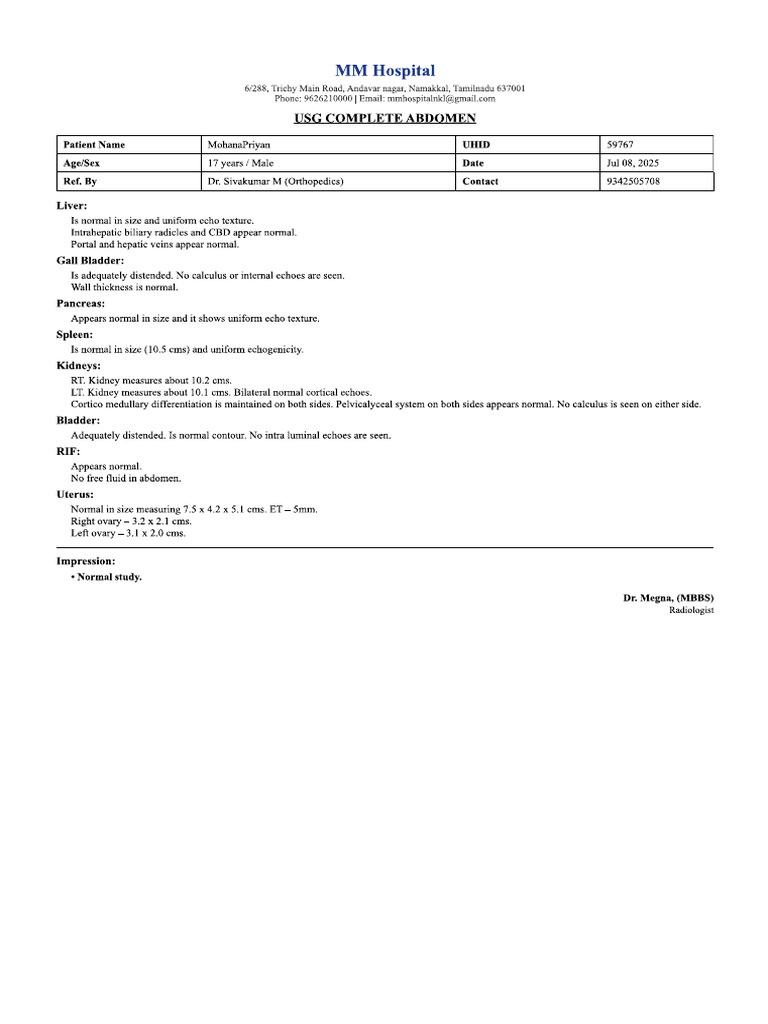 Complete Abdomen Ultrasound Report | PDF