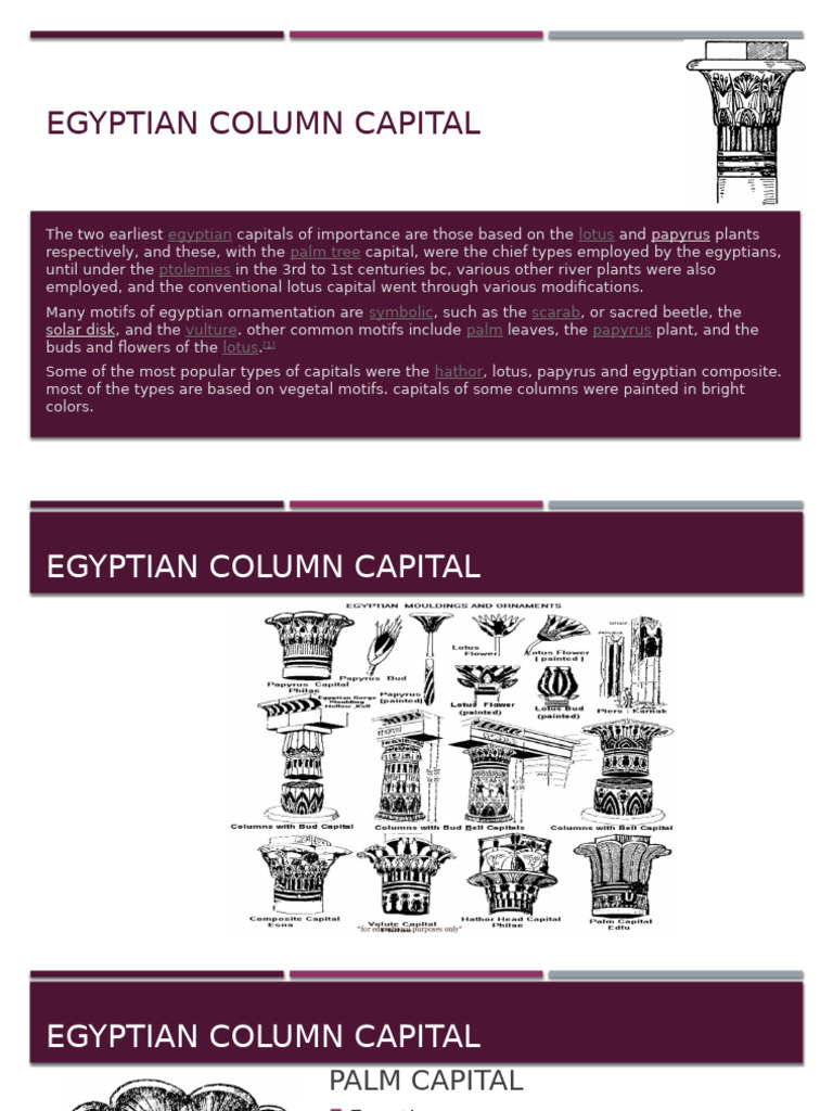 Egyptian Column Capitals Overview | PDF | Column | Ancient Egypt