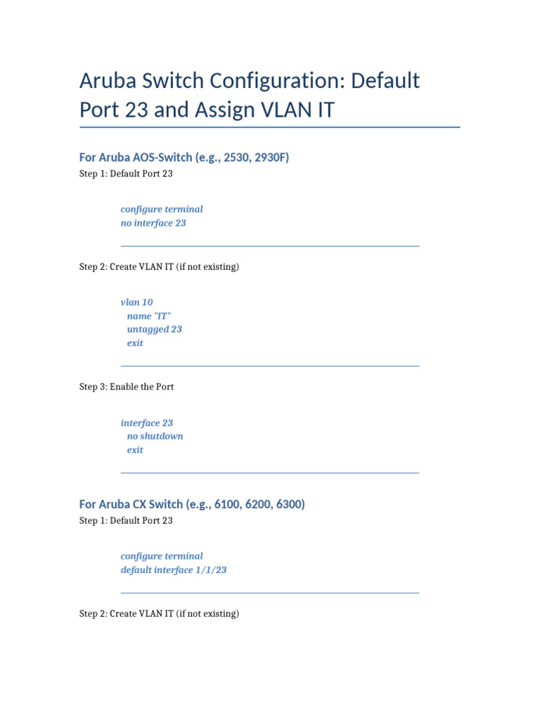 Aruba Switch VLAN Configuration Guide | PDF