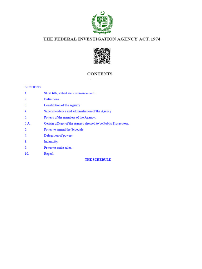 Federal Investiagtion Agency Act, 1974 | PDF | Police | Search And Seizure