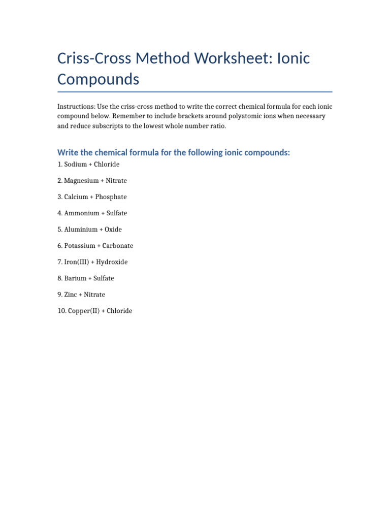 Criss Cross Method Worksheet | PDF
