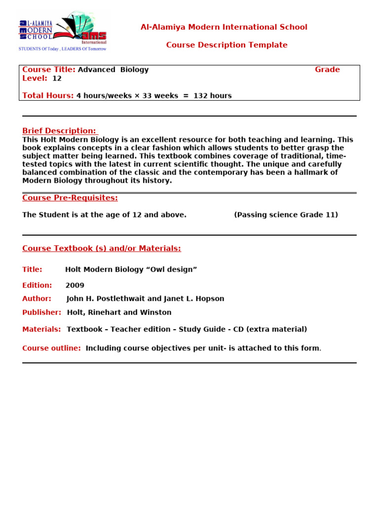 Advanced Biology Course Overview | PDF