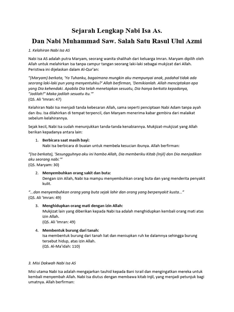 Sejarah Lengkap Nabi Isa As. Dan Nabi Muhammad Saw. | PDF