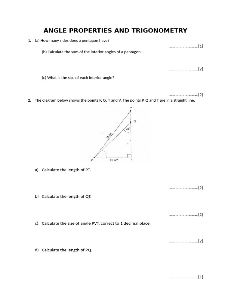 Angle Properties and Trigonometry | PDF | Geometry | Euclidean Plane ...